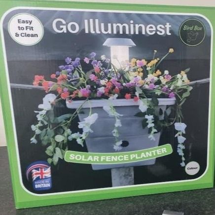 Go IllumiNest Grey / Silver Raised Hanging Solar Fence Planter/Bird Box